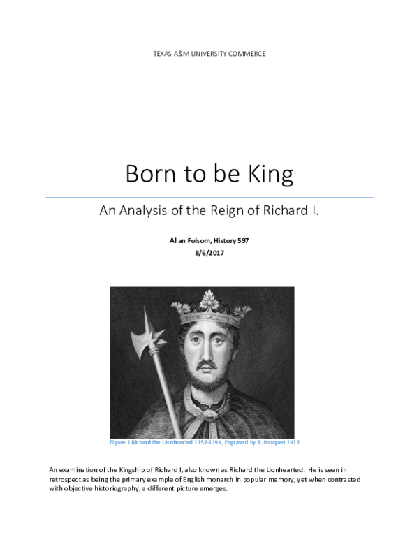 (DOC) Born to be King An Analysis of the Reign of Richard I
