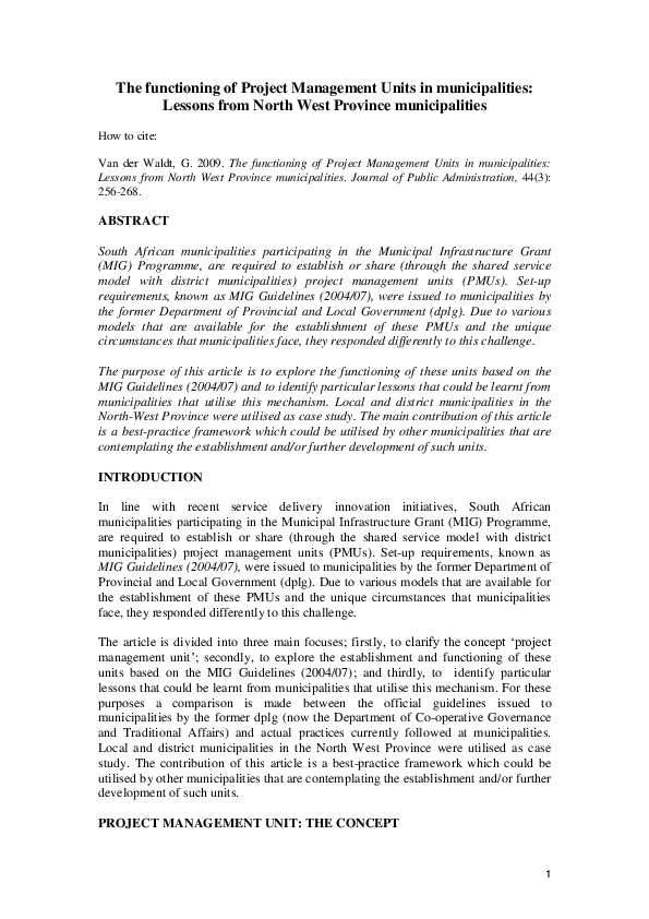 (PDF) Project Management Units in municipalities