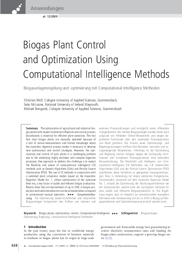 (PDF) Biogas Plant Control and Optimization Using Computational Intelligence Methods ...