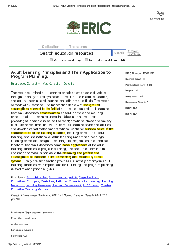 (PDF) Adult Learning Principles and Their Application to Program Planning