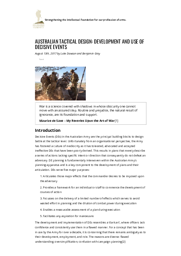 (PDF) Australian Tactical Design: Development and use of Decisive Events