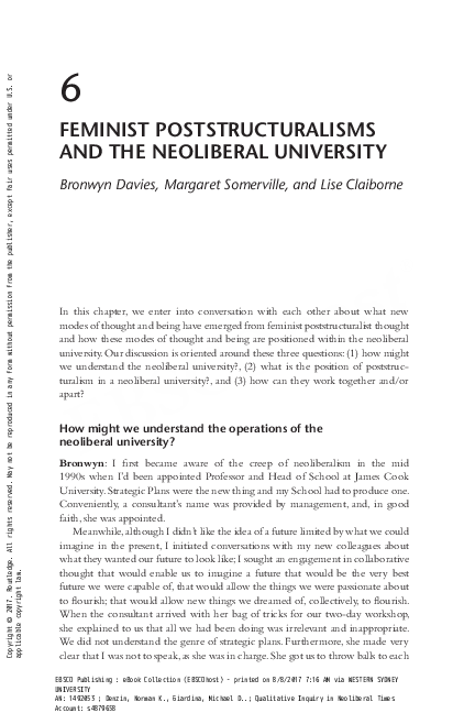 (PDF) Feminist Poststructuralisms and the Neoliberal University