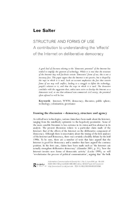 (PDF) Lee Salter STRUCTURE AND FORMS OF USE A contribution to ...