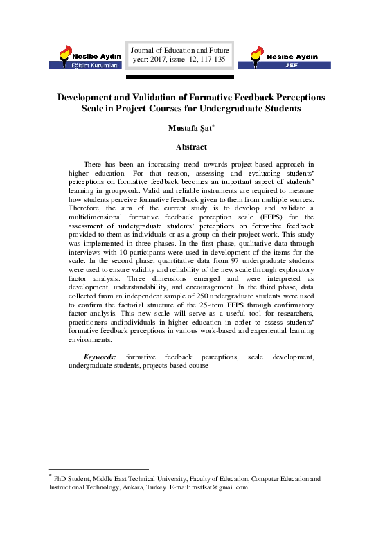 Pdf Development And Validation Of Formative Feedback Perceptions