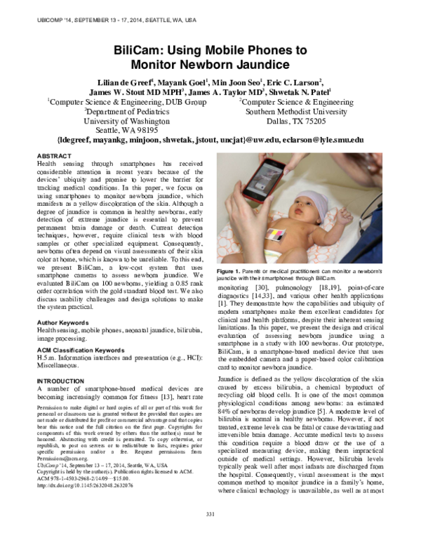 (PDF) BiliCam: Using Mobile Phones to Monitor Newborn Jaundice