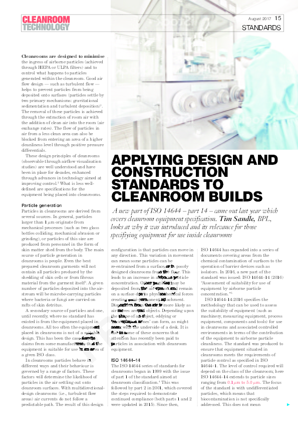 (PDF) Applying design and construction standards to cleanroom builds