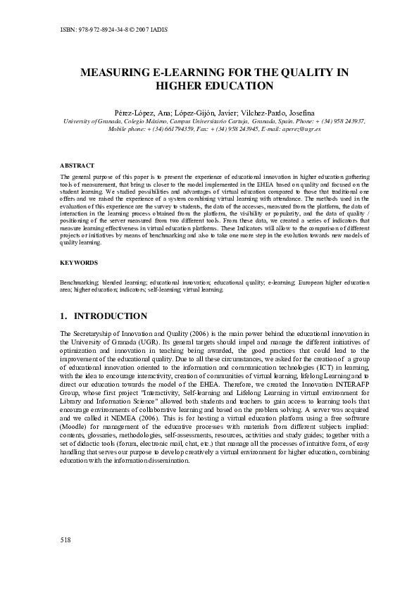 (PDF) Measuring E-Learning for the Quality in Higher Education