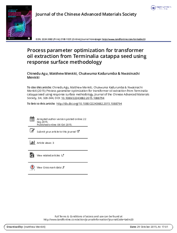 (PDF) Process parameter optimization for transformer oil extraction from Terminalia catappa seed ...