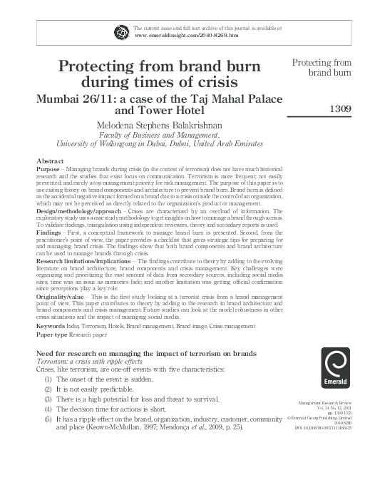 (PDF) Preventing brand burn during times of crisis: Mumbai 26/11: a ...