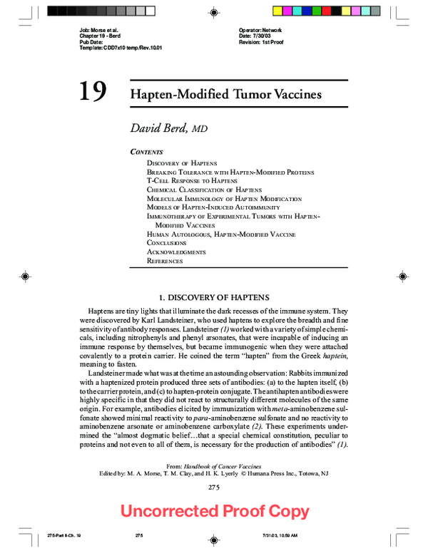 (PDF) Uncorrected Proof Copy Hapten-Modified Tumor Vaccines