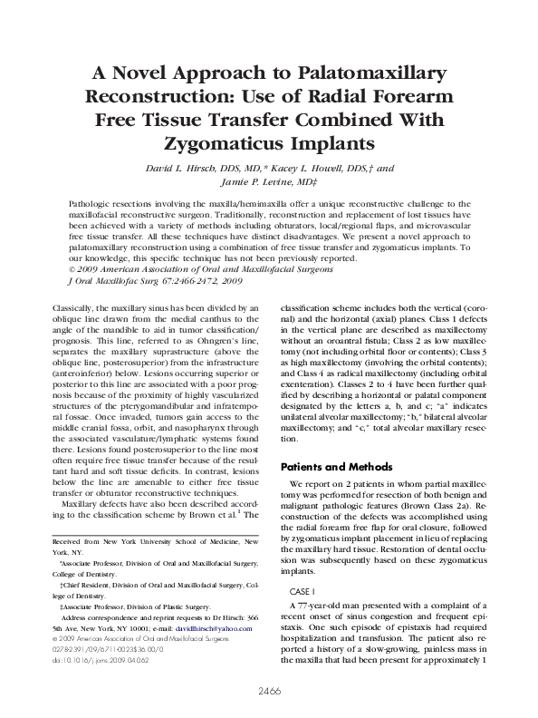 (PDF) A Novel Approach to Palatomaxillary Reconstruction: Use of Radial ...