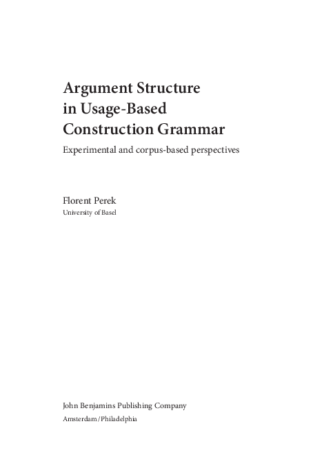 Pdf Argument Structure In Usage Based Construction Grammar Experimental And Corpus Based
