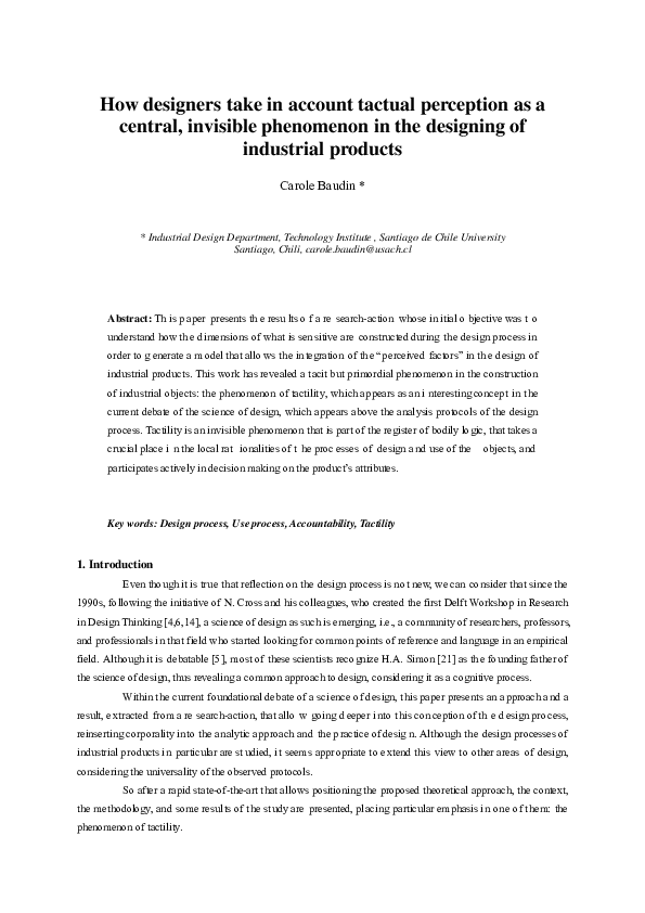 (PDF) How designers take in account tactual perception as a central ...