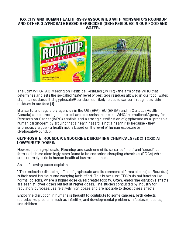 (PDF) TOXICITY AND HUMAN HEALTH RISKS OF GLYPHOSATE/ROUNDUP RESIDUES IN ...