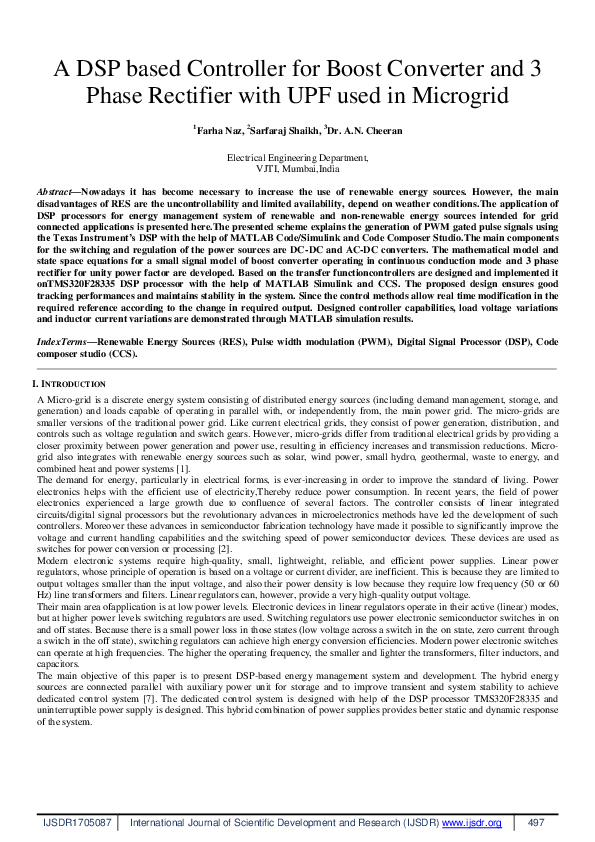 (PDF) A DSP based Controller for Boost Converter and 3 Phase Rectifier with UPF used in Microgrid