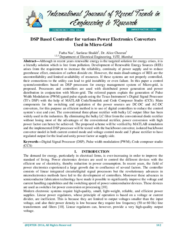 (PDF) DSP Based Controller for various Power Electronics Converters Used in Micro-Grid