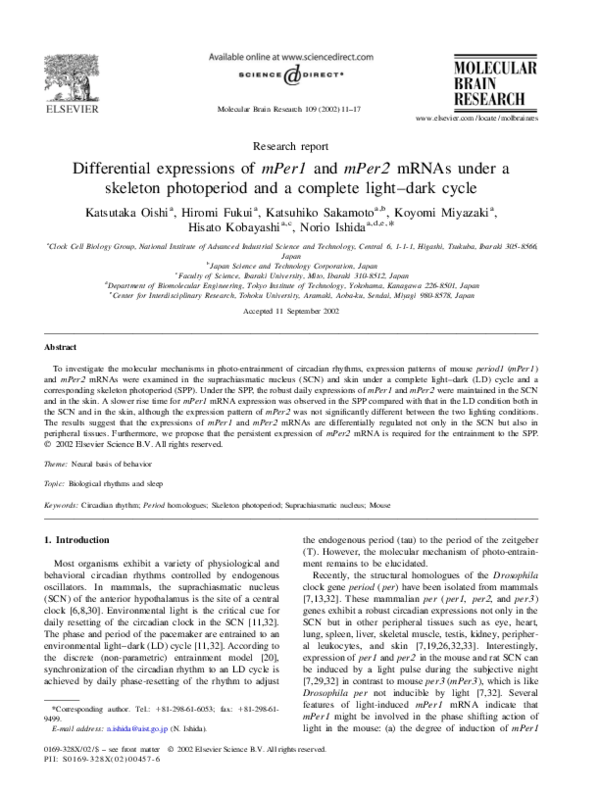 (PDF) Differential expressions of mPer1 and mPer2 mRNAs under a ...