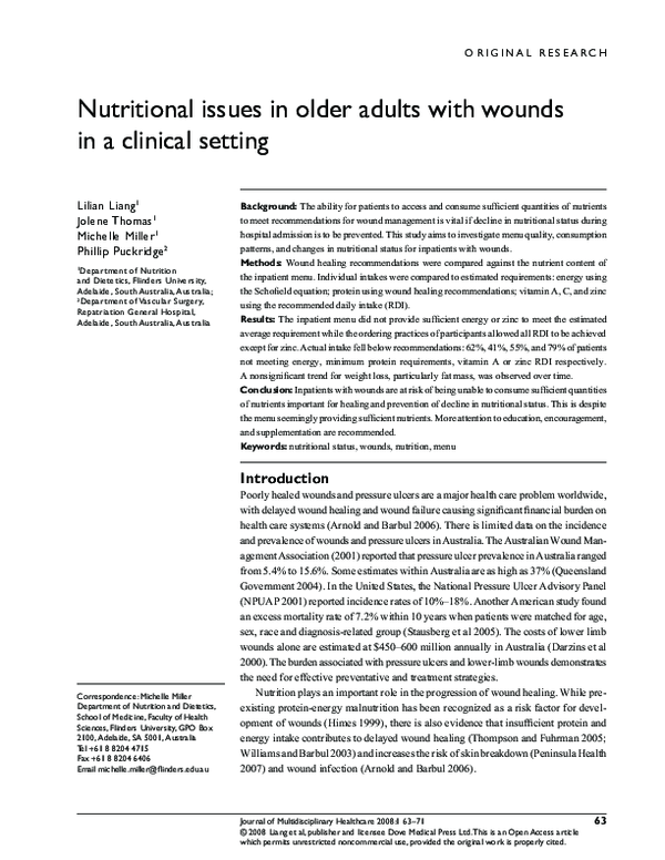 (PDF) Nutritional issues in older adults with wounds in a clinical setting