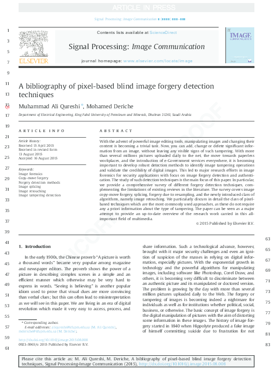 (PDF) A bibliography of pixel-based blind image forgery detection ...