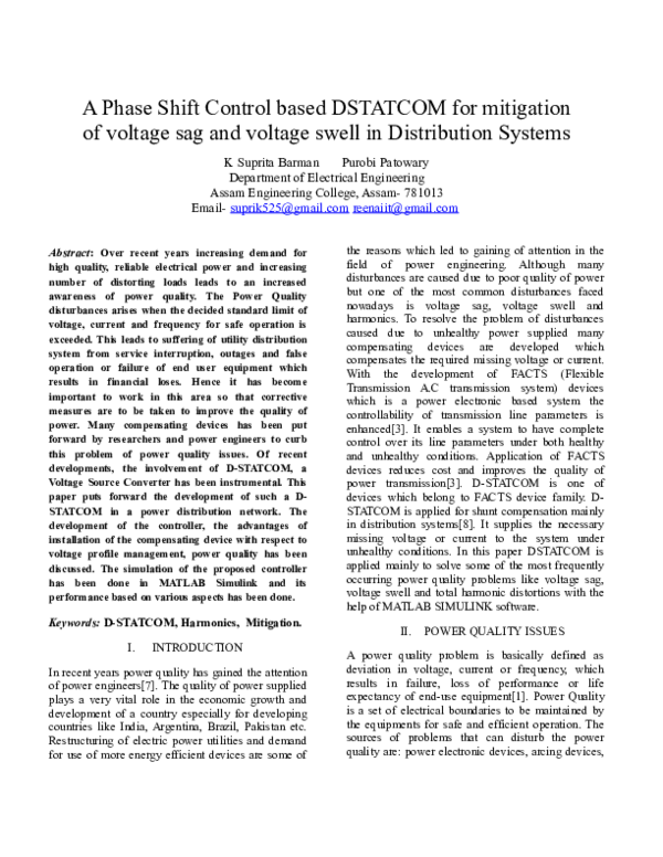 Doc A Phase Shift Control Based Dstatcom For Mitigation Of Voltage