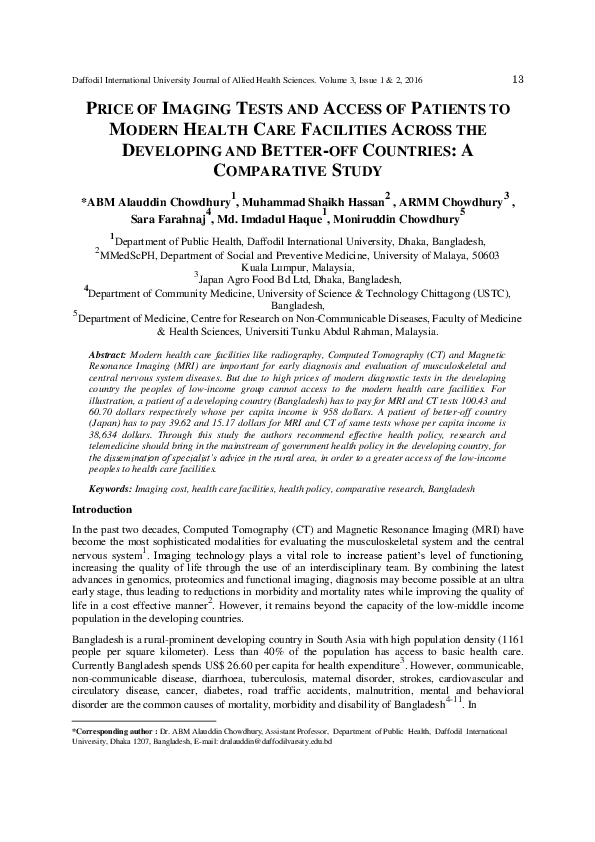 (PDF) PRICE OF IMAGING TESTS AND ACCESS OF PATIENTS TO MODERN HEALTH ...