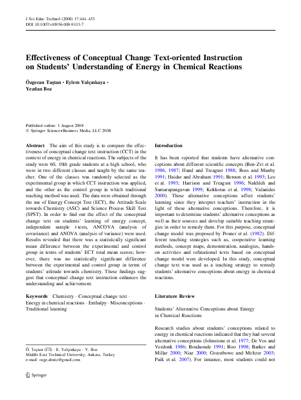 (PDF) Effectiveness of Conceptual Change Text-oriented Instruction on ...