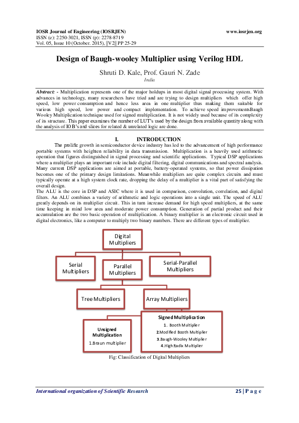 Pdf Design Of Baugh Wooley Multiplier Using Verilog Hdl 小兵 岳
