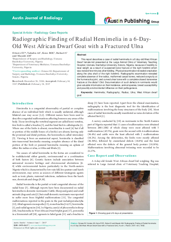 (PDF) Radiographic Finding of Radial Hemimelia in a 6-Day- Old West ...
