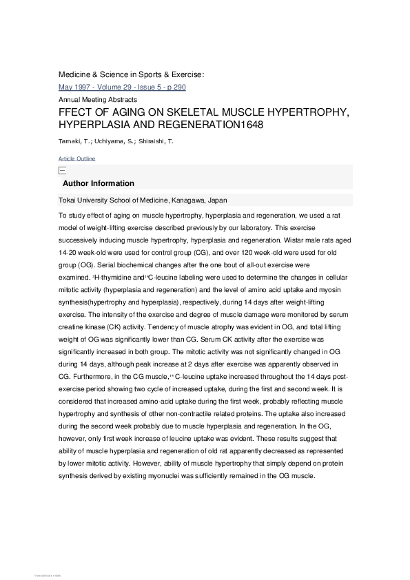 (PDF) Effect of Aging on Skeletal Muscle Hypertrophy, Hyperplasia and ...