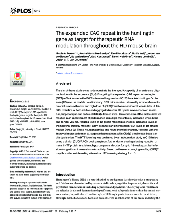 (PDF) The expanded CAG repeat in the huntingtin gene as target for ...