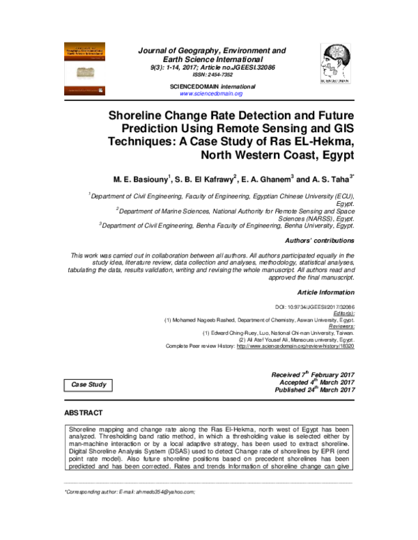 (PDF) Shoreline Change Rate Detеction and Futurе Prediction Using Rеmote Sensing and GIS ...