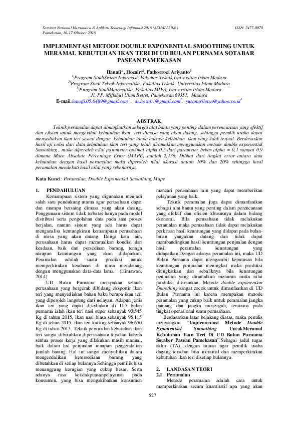 (PDF) IMPLEMENTASI METODE DOUBLE EXPONENTIAL SMOOTHING UNTUK MERAMAL KEBUTUHAN IKAN TERI DI UD ...