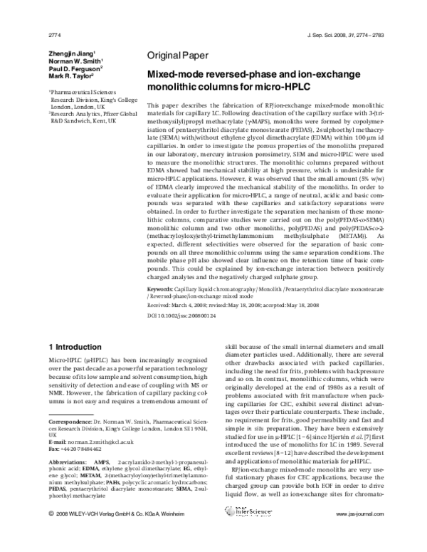 (PDF) Mixed-mode reversed-phase and ion-exchange monolithic columns for ...