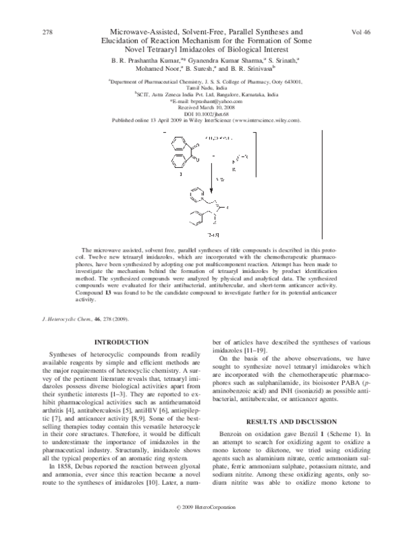 (PDF) Microwave-Assisted, Solvent-Free, Parallel Syntheses and Elucidation of Reaction Mechanism ...