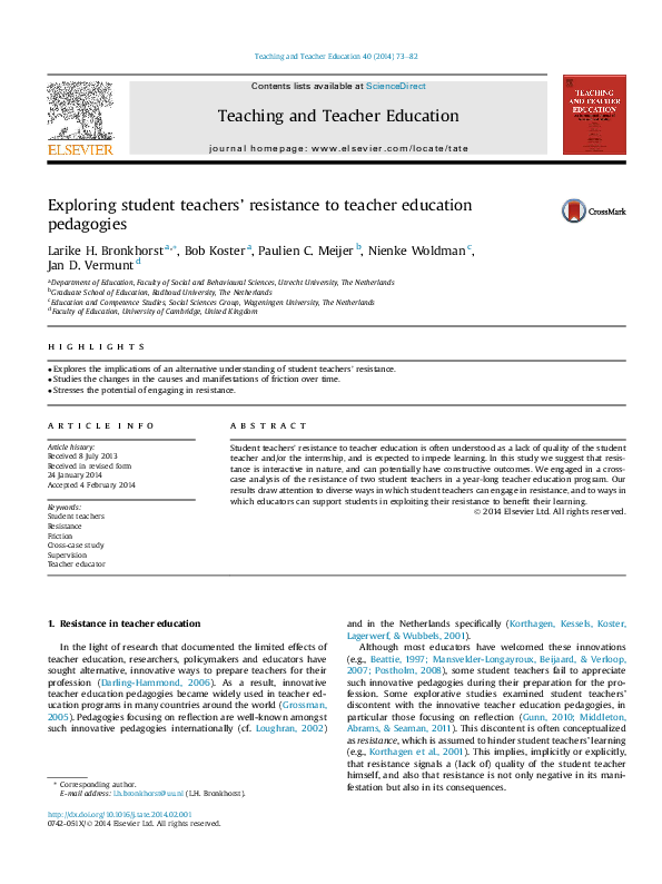 (PDF) Exploring student teachers' resistance to teacher education ...