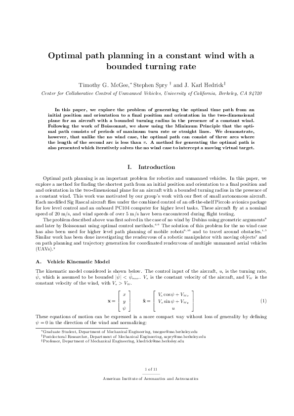 (PDF) Optimal path planning in a constant wind with a bounded turning rate