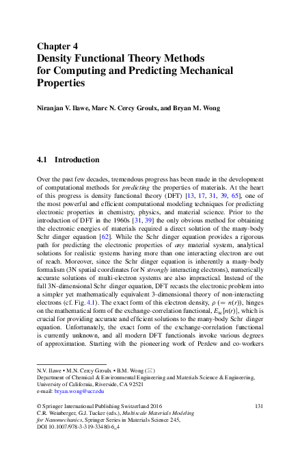 (PDF) Density Functional Theory Methods for Computing and Predicting Mechanical Properties