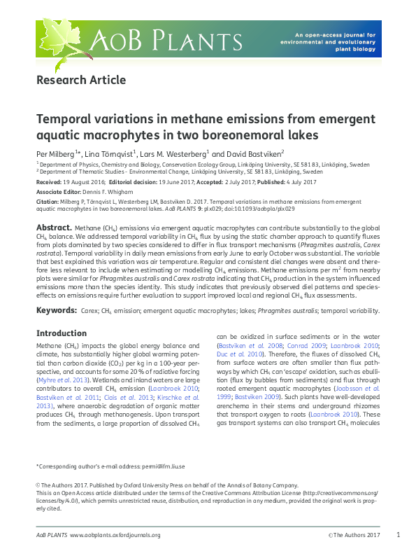 Pdf Temporal Variations In Methane Emissions From Emergent Aquatic