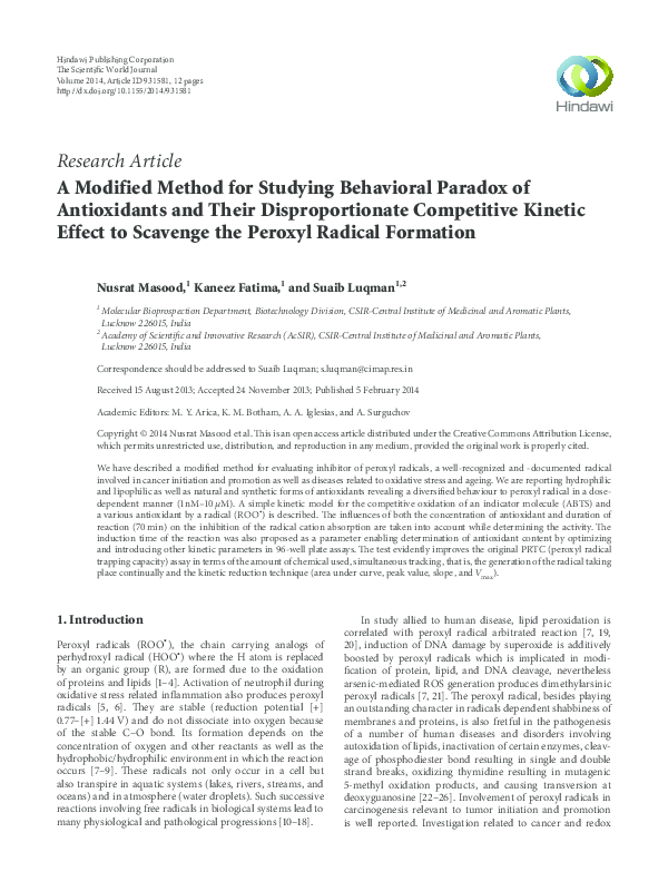 (PDF) A Modified Method for Studying Behavioral Paradox of Antioxidants ...