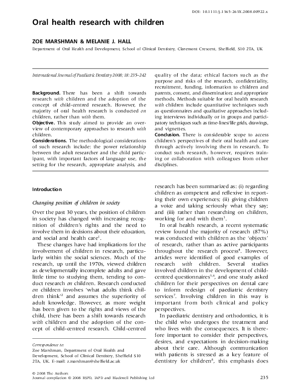 (PDF) Oral health research with children