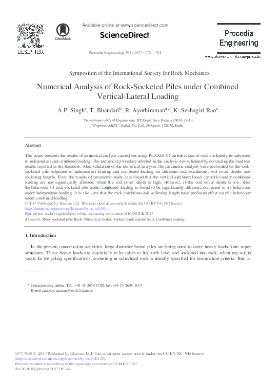 (PDF) Numerical Analysis of Rock-Socketed Piles under Combined Vertical ...