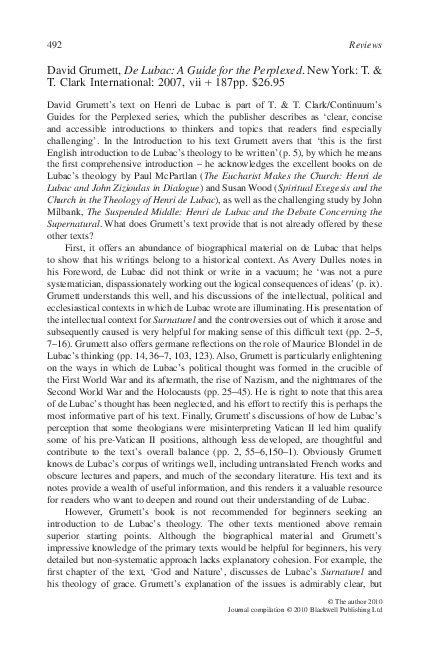 (PDF) De Lubac: A Guide for the Perplexed - By David Grumett
