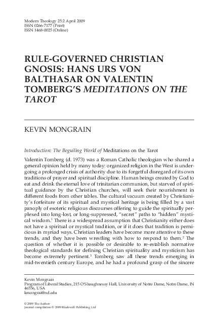 (PDF) Rule-Governed Christian Gnosis: Hans Urs Von Balthasar on ...