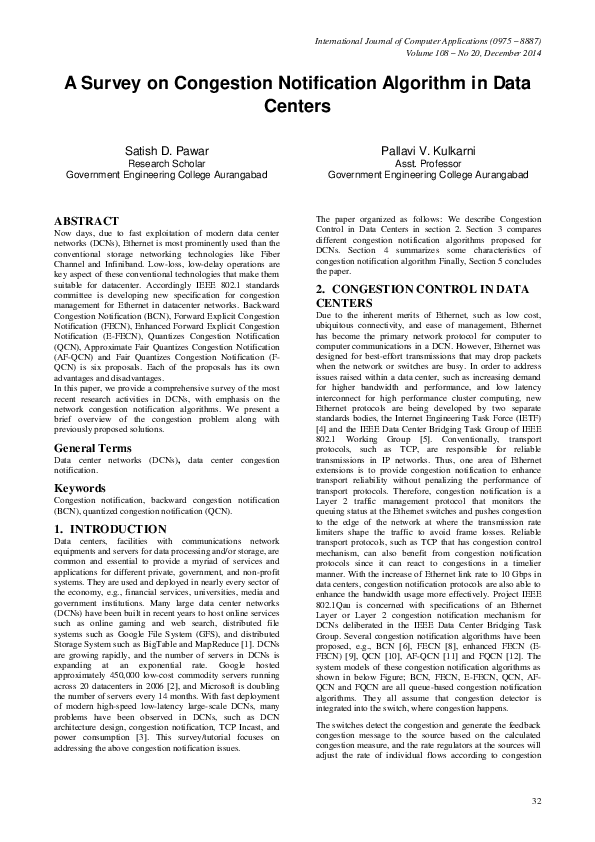 (PDF) A Survey on Congestion Notification Algorithm in Data Centers | Dr.Satish Pawar - Academia.edu