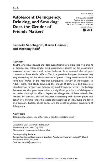 (PDF) Adolescent Delinquency, Drinking, and Smoking: Does the Gender of ...