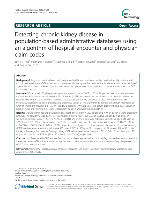 (PDF) Detecting chronic kidney disease in population-based administrative databases using an ...