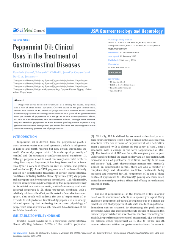 (PDF) Peppermint Oil: Clinical Uses in the Treatment of ...