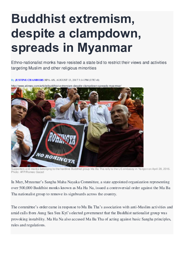 (PDF) 'Buddhist Extremism, Despite a Clampdown, Spreads in Myanmar ...
