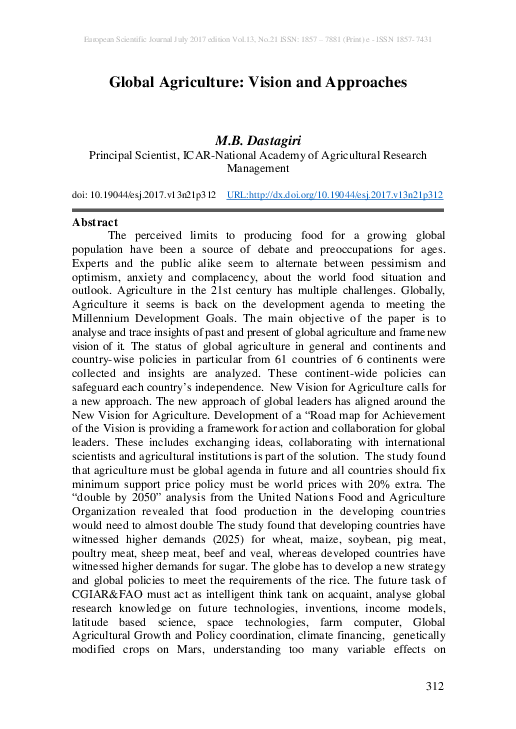 (PDF) Global Agriculture: Vision and Approaches
