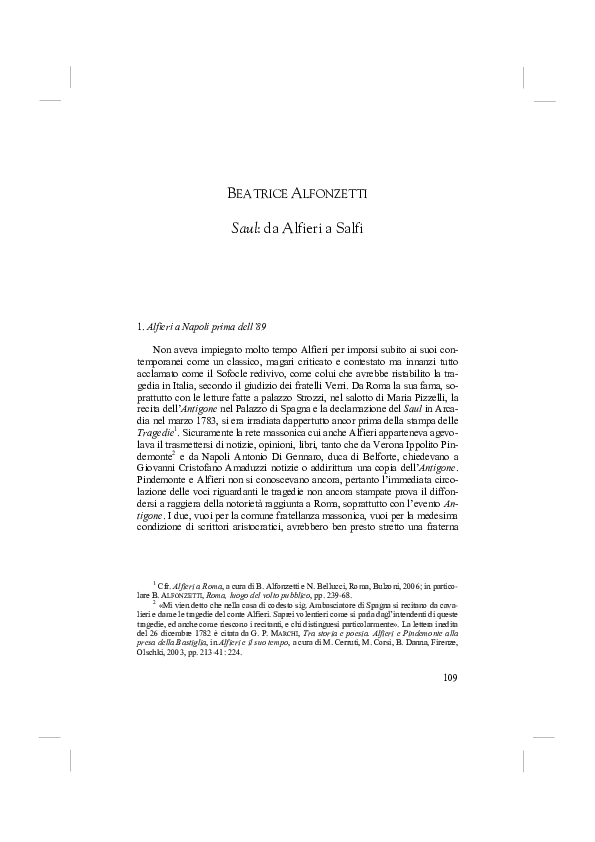 (PDF) Saul. Da Alfieri a Salfi, in Scrittori in musica. I classici ...